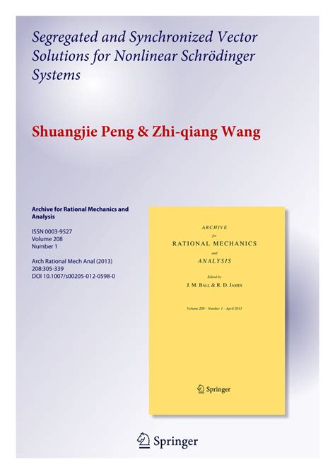 Pdf Segregated And Synchronized Vector Solutions For Nonlinear Schr
