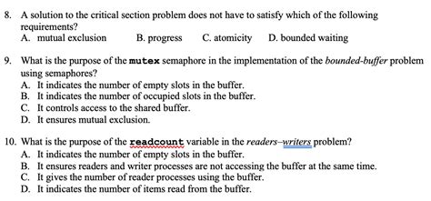 Solved 8 A Solution To The Critical Section Problem Does