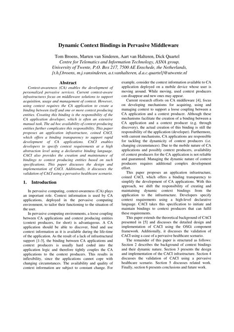 Pdf Dynamic Context Bindings In Pervasive Middleware