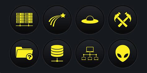 알 수없는 디렉토리 설정 두 교차 망치 서버 데이터 웹 호스팅 컴퓨터 네트워크 Ufo 비행 우주선과 떨어지는 스타 아이콘 벡터 건설 산업에 대한 스톡 벡터 아트 및 기타