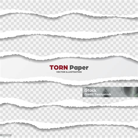 투명 한 배경에 현실적인 찢어진 종이 가장자리 컬렉션 흰색 찢어진 종이 스트립 벡터 일러스트레이션 가장자리에 대한 스톡 벡터