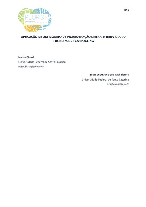 Pdf AplicaÇÃo De Um Modelo De ProgramaÇÃo Linear Inteira Para O