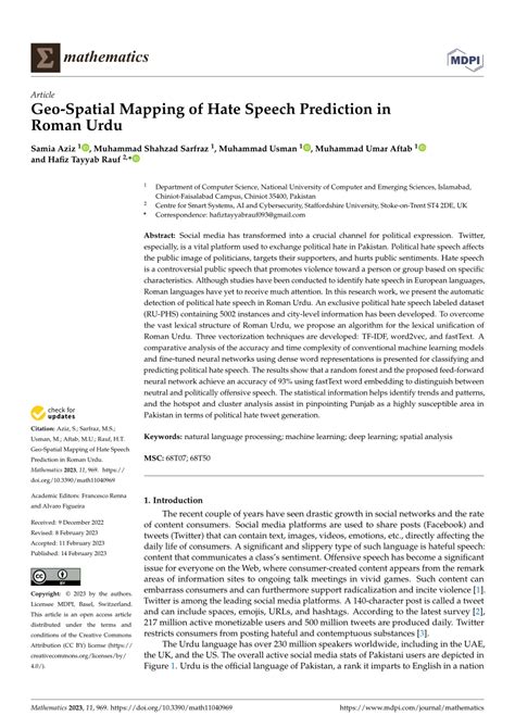 Pdf Geo Spatial Mapping Of Hate Speech Prediction In Roman Urdu