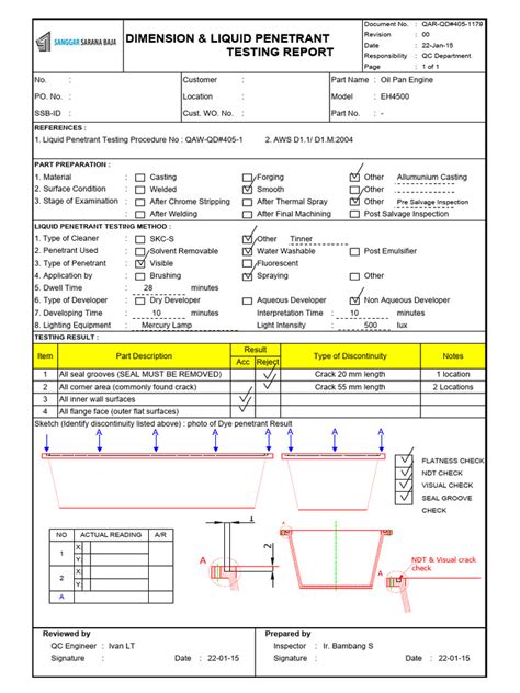 Qar Qd405 1179 Liquid Penetrant Testing Report Oil Pan Eh4500 Pdf Business Process Applied