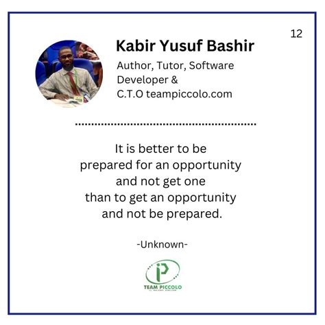 Kabir Yusuf Bashir On Linkedin It Is Better To Be Prepared For An Opportunity And Not Get One