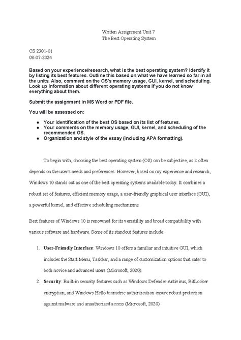 Written Assignment Unit 7 Cs 2301 01 Written Assignment Unit 7 The