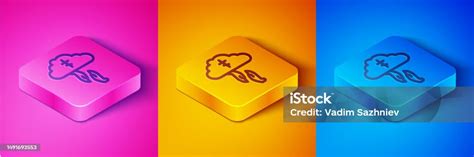 아이소메트릭 라인 신의 도움의 손길 아이콘은 분홍색과 주황색 파란색 배경에 분리되어 있습니다 종교 성경 기독교 개념 신성한 도움 정사각형 버튼 벡터 0명에 대한 스톡 벡터