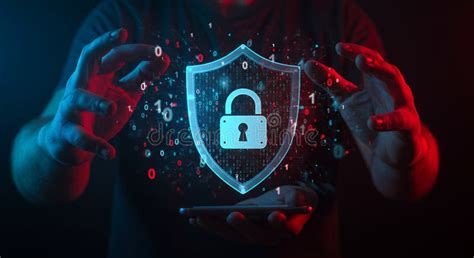 Cyber Security Shield Data Protection And Digital Safety Concept With Binary Code And Lock On