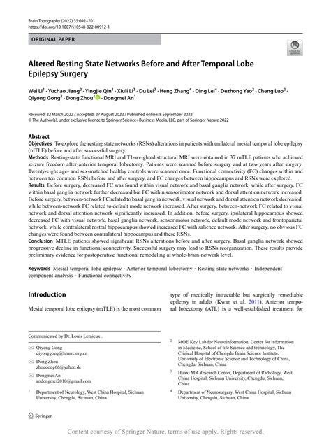 Altered Resting State Networks Before And After Temporal Lobe Epilepsy
