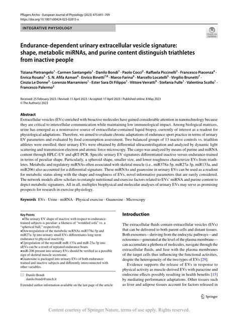 Pdf Endurance Dependent Urinary Extracellular Vesicle Signature Shape Metabolic Mirnas And