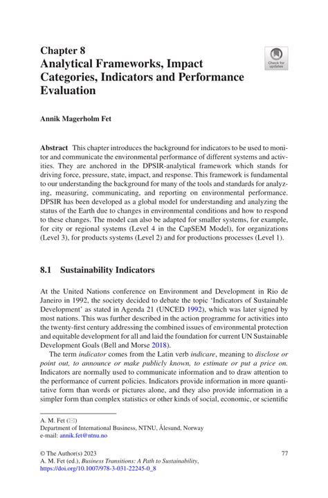 Pdf Analytical Frameworks Impact Categories Indicators And Performance Evaluation