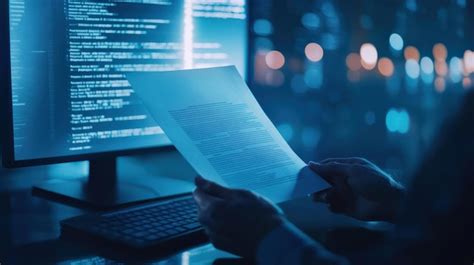 A Person Reviewing Documents In Front Of A Glowing Computer Screen