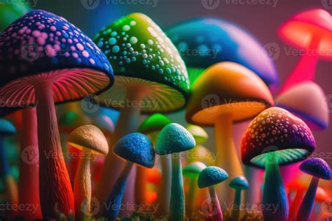Acid Colorful Psychedelic Neon Light Magic Mushrooms 22400637 Stock