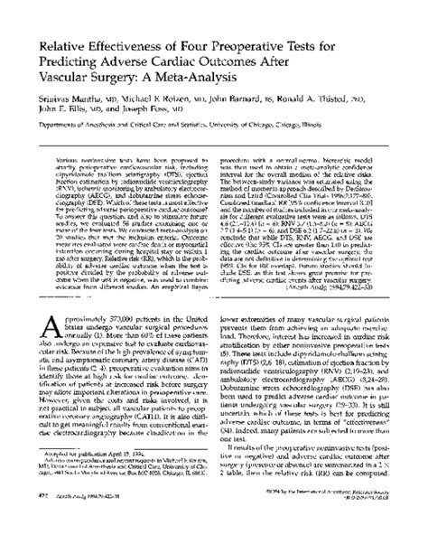 Pdf Relative Effectiveness Of Four Preoperative Tests For Predicting Adverse Cardiac Outcomes