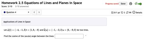 Solved Homework Equations Of Lines And Planes In Space Chegg