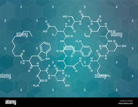 Daptomycin Antibiotic Drug Molecule White Skeletal Formula On Dark