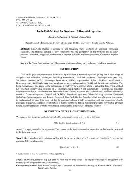 Tanh Coth Method For Nonlinear Differential Equations