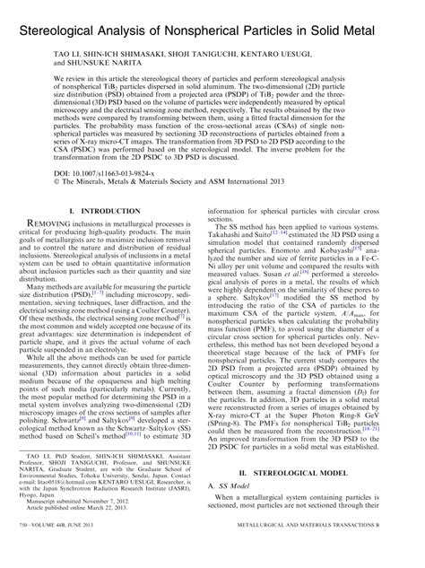 Pdf Stereological Analysis Of Nonspherical Particles In Solid Metal