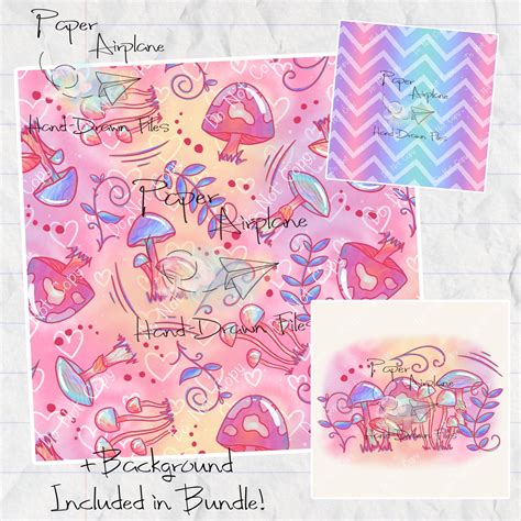 Mushrooms Hearts Paper Airplane Hand Drawn Files