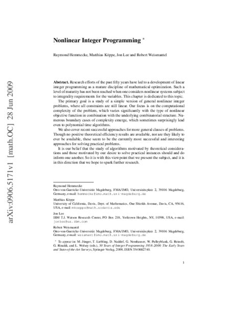 Pdf Nonlinear Integer Programming