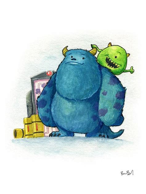 Monsters Inc Mike And Sully Fan Art Watercolor Print Etsy