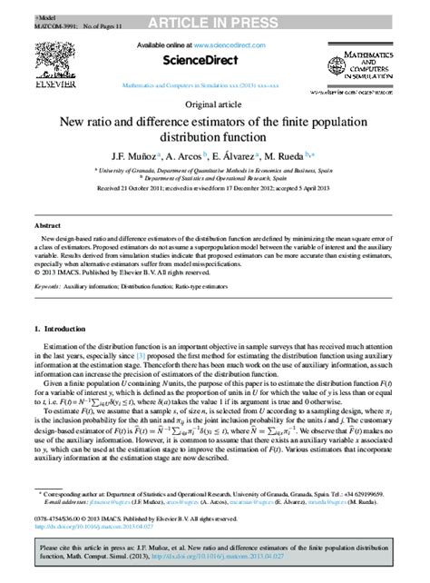 Pdf New Ratio And Difference Estimators Of The Finite Population Distribution Function
