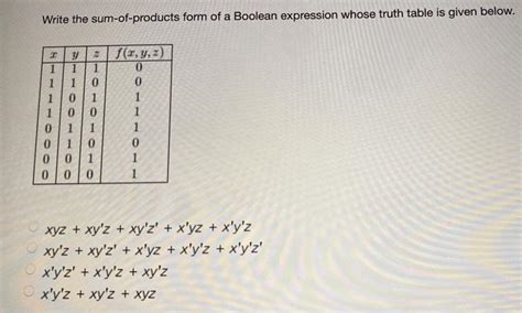Solved Write The Sum Of Products Form Of A Boolean