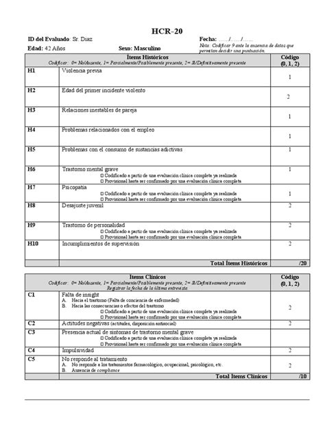 Hcr 20 Hoja De Codificacion Pdf