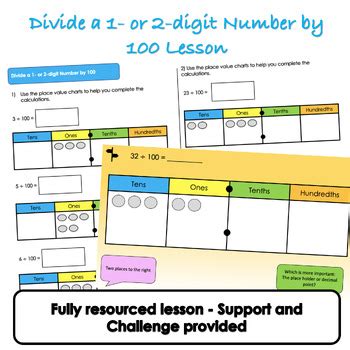 Decimals Divide A 1 Or 2 Digit Number By 100 Lesson By KG Resources