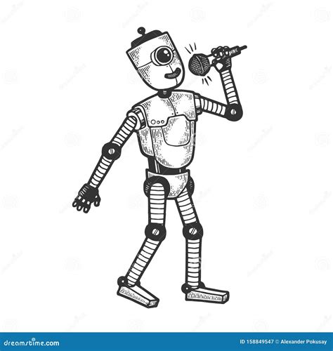 Robot Singer Vocalist Sketch Engraving Stock Vector Illustration Of Future Engraved 158849547
