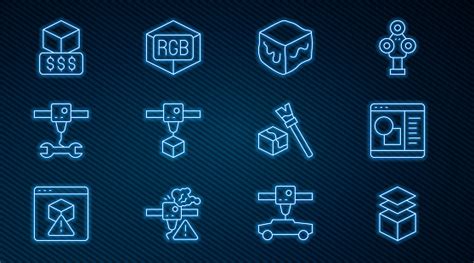 라인 레이어 3d 프린터 소프트웨어 Isometric 큐브 렌치 스패너 서비스 및 Rgb 및 Cmyk 색상 믹싱 아이콘을