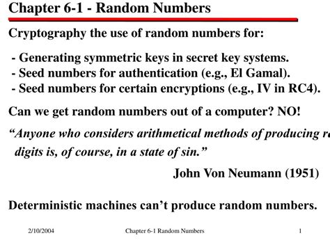 Ppt Chapter 6 1 Random Numbers Cryptography The Use Of Random