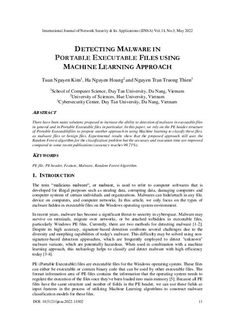 Pdf Detecting Malware In Portable Executable Files Using Machine