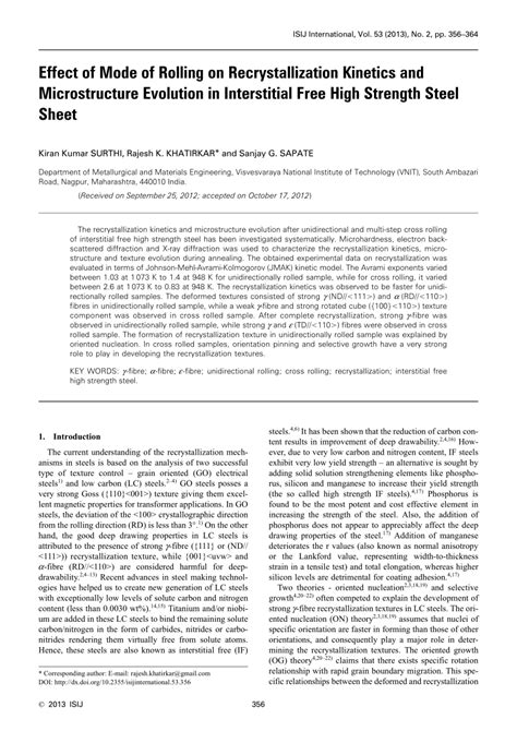Pdf Effect Of Mode Of Rolling On Recrystallization Kinetics And Microstructure Evolution In