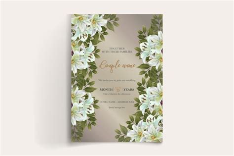결혼식 꽃 초대 카드 템플릿 프리미엄 벡터