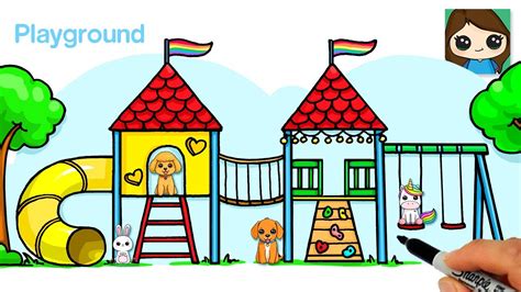 How To Draw A Playground Set With Slide And Swing Easy Youtube