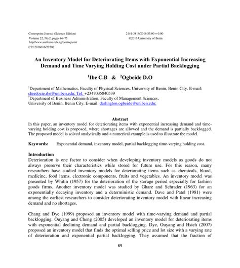 Pdf An Inventory Model For Deteriorating Items With Exponential