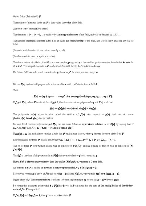 Galois Field Galois Fields Finite Fields The Number Of Elements In