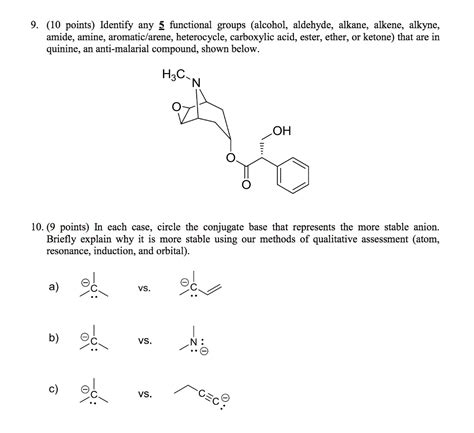 Solved 10 Points Identify Any 5 Functional Groups Alcohol Aldehyde Alkane Alkene Alkyne