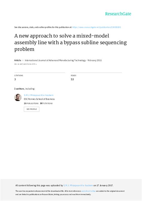 Pdf A New Approach To Solve A Mixed Model Assembly Line With A Bypass Subline Sequencing