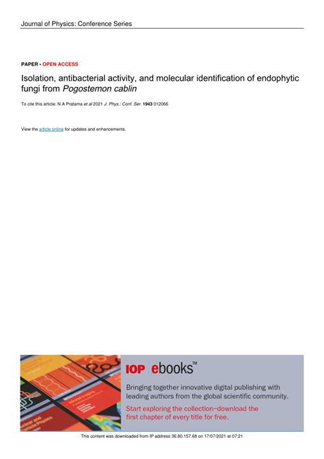 Pdf Isolation Antibacterial Activity And Molecular Identification