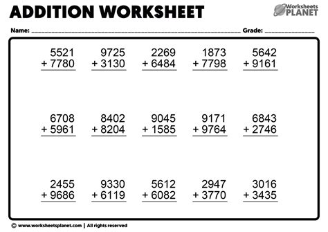 4 digit addition with regrouping worksheets