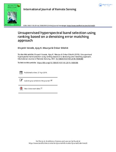 Pdf Unsupervised Hyperspectral Band Selection Using Ranking Based On