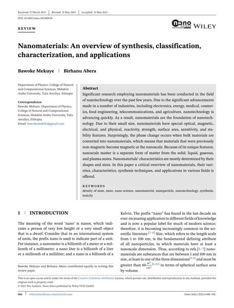 Pdf Nanomaterials An Overview Of Synthesis Classification Characterization And Applications