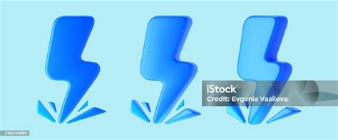 스파크가 있는 3d 파란색 벼락 배경에 고립된 번개 아이콘 번개 전기 타격 번개 섬광의 렌더링 3d 만화 간단한 벡터 일러스트