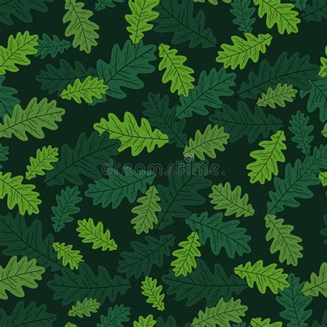 Oak Leaf Seamless Pattern On Green Background Stock Vector