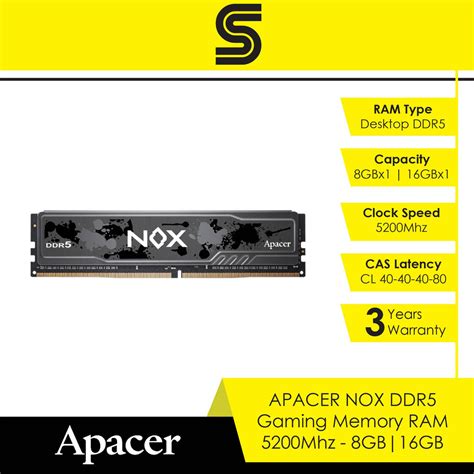 Apacer Nox Ddr5 Desktop Gaming Ram Single Stick 5200mhz 8gb 16gb Shopee Malaysia