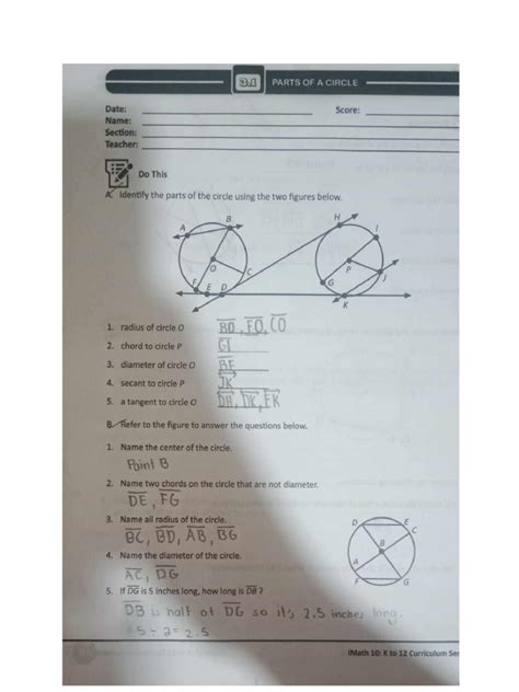 Activity 1 Parts Of A Circle Part 1 Pdf