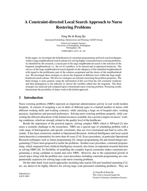 Pdf A Constraint Directed Local Search Approach To Nurse Rostering