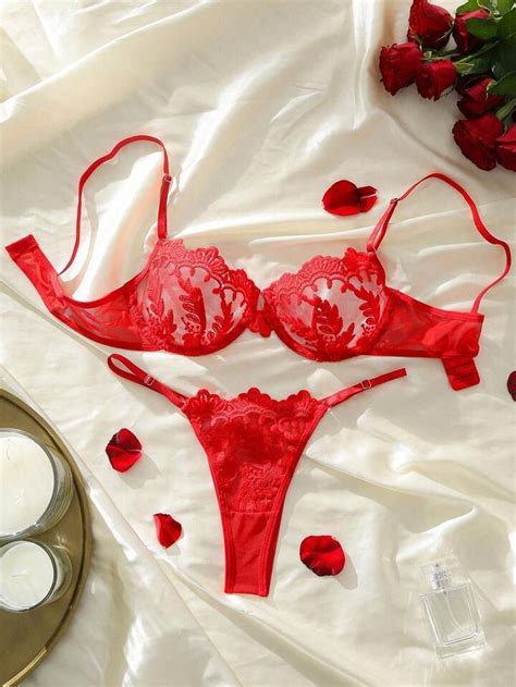 Red Lingerie Set Floral Lace Self Care Shop